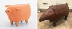 Mini Pig Bench and Chair with Leather Cushions for Eco Style Decorating