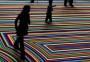 Modern Floor Decoration with Tape Strips Creating Cool Rainbow Design
