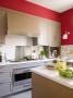 Modern Kitchen Design with Bold Red Accent Walls and Stainless Steel ...