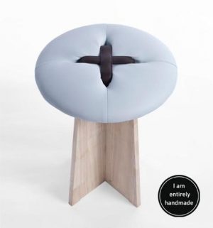 Handmade Wooden Stools with Unique Button Shaped Seats