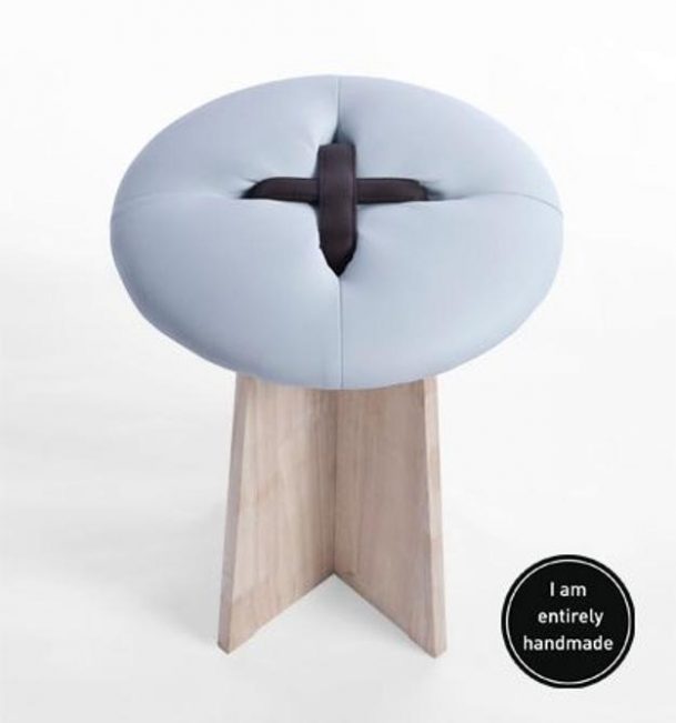 Handmade Wooden Stools with Unique Button Shaped Seats