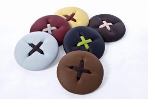 Handmade Wooden Stools with Unique Button Shaped Seats
