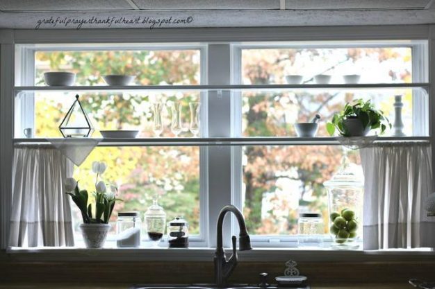 Open Kitchen Shelves and Stationary Window Decorating Ideas