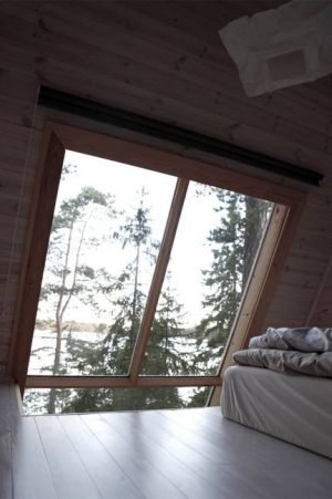 Small House Design with Large Wood Window to Enjoy Summer Lake Views