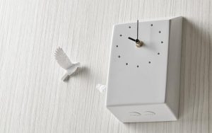 Modern Wall Clocks with Two Cuckoo Birds Living in Birdhouse