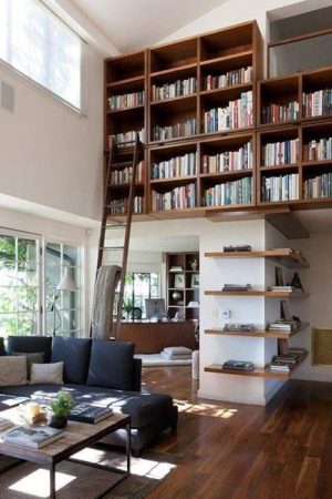 25 Modern Home Library Designs with Ladders and Stairs