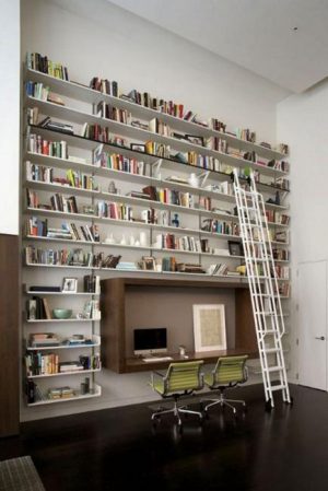 25 Modern Home Library Designs with Ladders and Stairs
