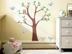 Romantic Kids Room Design, Trees for Decorating Empty Walls