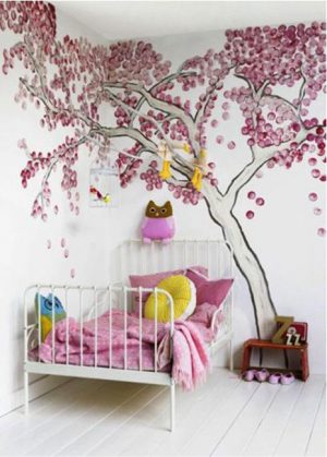 Romantic Kids Room Design, Trees for Decorating Empty Walls