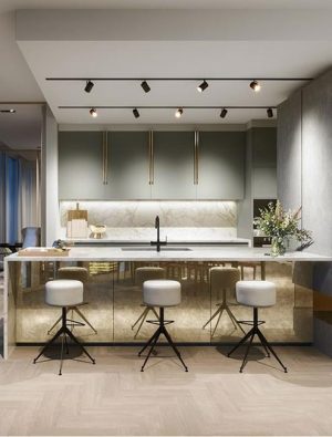Golden Kitchen Island Designs, Distinct Kitchen Trends
