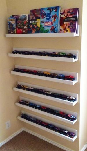 Wall Decorating with Toy Cars, Kids Storage and Organization Ideas