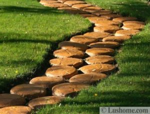 Wood Slices in Modern Yard Landscaping, Ideas for Garden Path Design