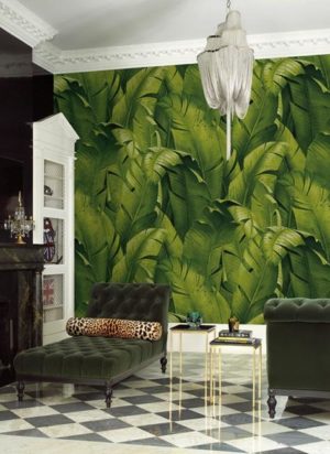 Green Leaf Patterns and Houseplants, Modern Interior Trends in Decorating