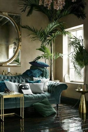 Green Leaf Patterns and Houseplants, Modern Interior Trends in Decorating