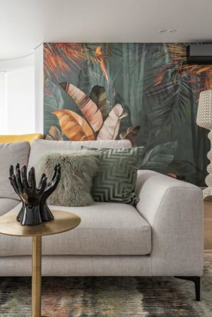 Green Leaf Patterns and Houseplants, Modern Interior Trends in Decorating