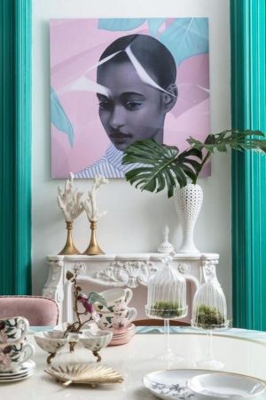 Green Leaf Patterns and Houseplants, Modern Interior Trends in Decorating