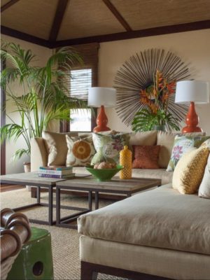 Green Leaf Patterns and Houseplants, Modern Interior Trends in Decorating