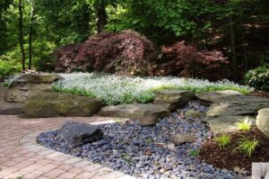 Yard Landscaping with Black Rocks, Popular Stone Types for Modern ...