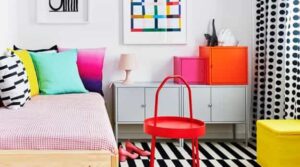 Color Blocking with Modern Home Furnishings and Bright Wall Painting Ideas